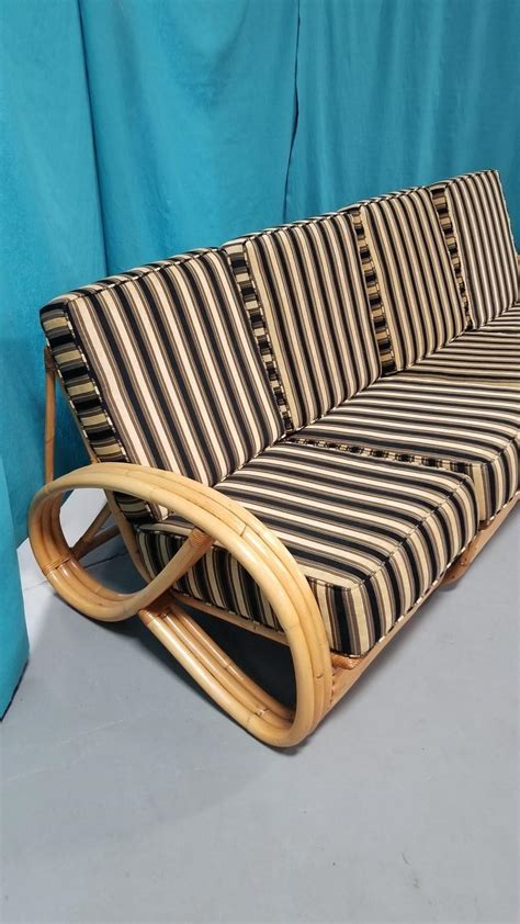 Restored Rattan 3 4 Pretzel Sofa And Lounge Chair Living Room Set For