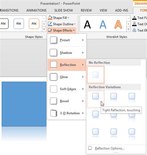 Apply Reflection Effects To Shapes In Powerpoint 2013 For Windows