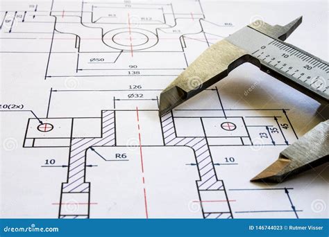 Technische Tekening Met Beugels Stock Afbeelding Image Of Achtergrond