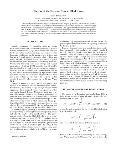 PDF Ringing Of The Extreme Regular Black Holes