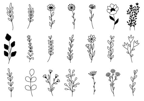 0008 手描きの花の落書き Premiumベクトル素材