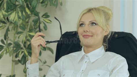Cute Young Blonde Looks At The Monitor Adjusts Stock Video Video Of Analyst Formal 46834567