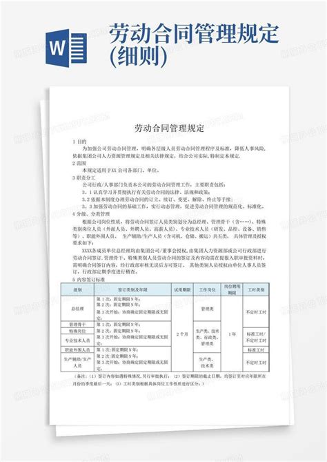劳动合同管理规定 细则 Word模板下载 编号ljjmzrzp 熊猫办公