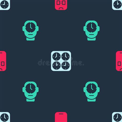Set Alarm Clock App Mobile Time Zone Clocks And Clock On Seamless Pattern Vector Stock Vector