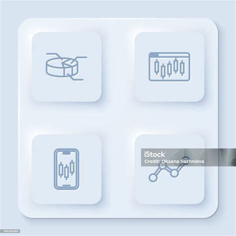 Set Line Pie Chart Infographic Browser With Stocks Market Mobile