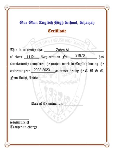 Certificate Project English Xi Pdf