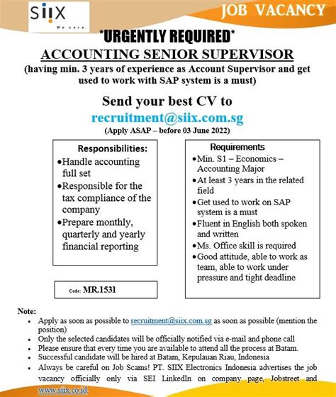 Pt Siix Electronics Indonesia On Linkedin Accounting Senior