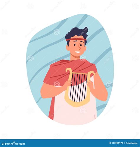 Happy Ancient Lyre Player Vector Illustration Stock Vector