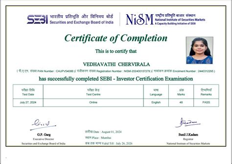 Vedha Chervirala On Linkedin Finance Sebi Certification Nism Investment Careergrowth