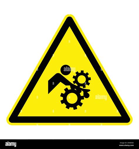 Yellow And Black Hazard Warning Sign Showing Rotating Gears And A Human Figure Representing