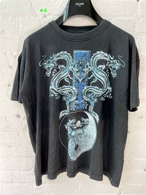 Vintage Vintage Twin Dragon Ying Yang Peace Sign Thrashed 90 Shirt
