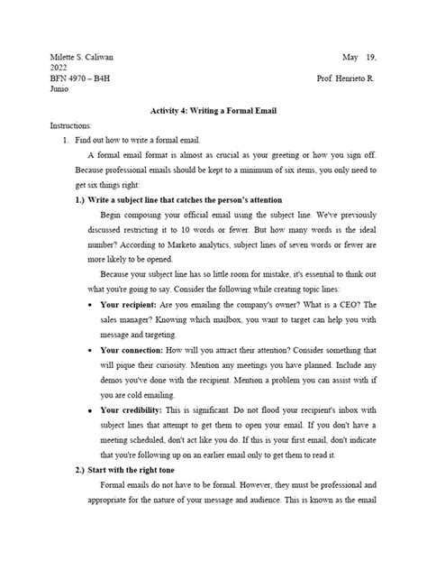 Writing A Formal Email Pdf Communication Human Communication