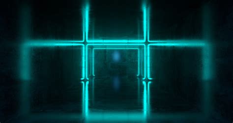 과학 Fi 미래 블루 빛나는 네온 튜브 직사각형 모양의 빈 높은 반사 어두운 Conrete 복도 3d 렌더링 0명에 대한 스톡 사진 및 기타 이미지 Istock