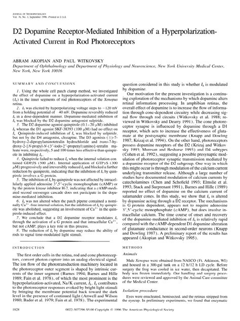 Pdf Dopamine Receptor Mediated Inhibition Of Hyperpolarization