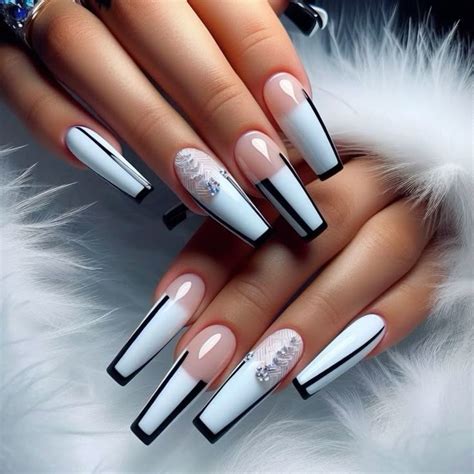 Black And White Acrylic Nails Designs Coffin