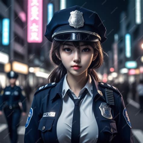 Premium Photo Beautiful Anime Girl In Police Uniform Is Walking Down