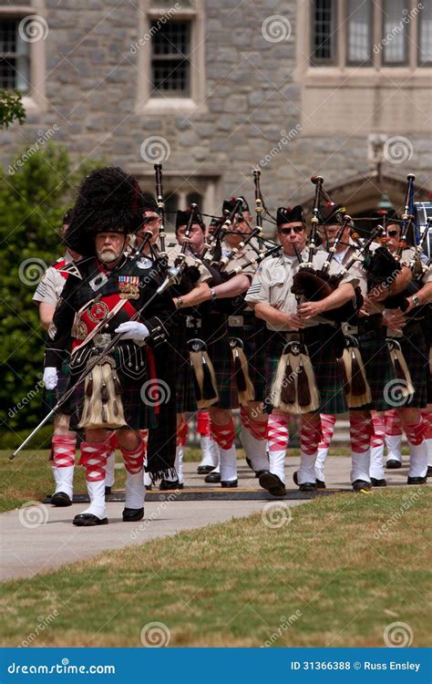 Bagpipes Band Marches And Plays At Spring Festival Editorial Stock