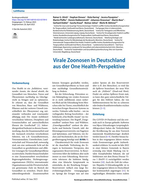 Pdf Viral Zoonoses In Germany A One Health Perspective