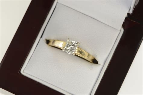14k 103 Ct Princess Diamond Engagement Yellow Gold Ring Size 1075