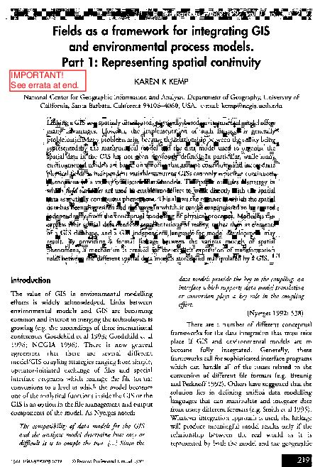 Pdf Fields As A Framework For Integrating Gis And Environmental Process Models Part 2