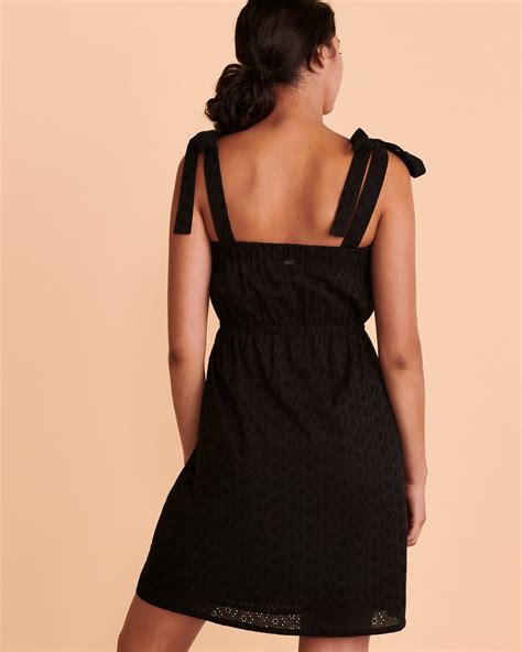 Tropik Eyelet Shoulder Tie Dress Black Bikini Village
