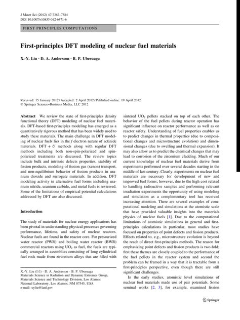 First Principles Dft Modeling Of Nuclear Fuel Materials Pdf Nuclear