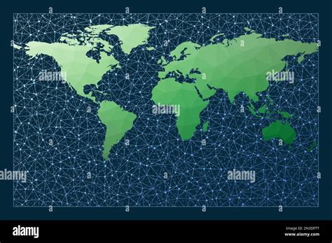 Illustration Of Global Network Cylindrical Stereographic Projection Green Low Poly World Map