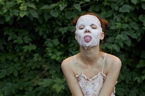 Premium Photo Nice Woman Antiwrinkle Mask She Leaned Forward And