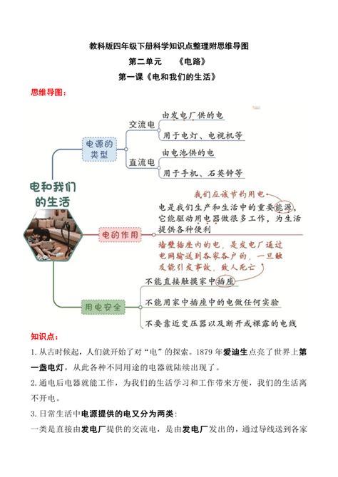 2023 2024学年科学四年级下册（教科版）第二单元 电路 知识清单 21世纪教育网
