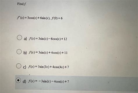 Solved Find F F X Cos X Sin X F A Chegg