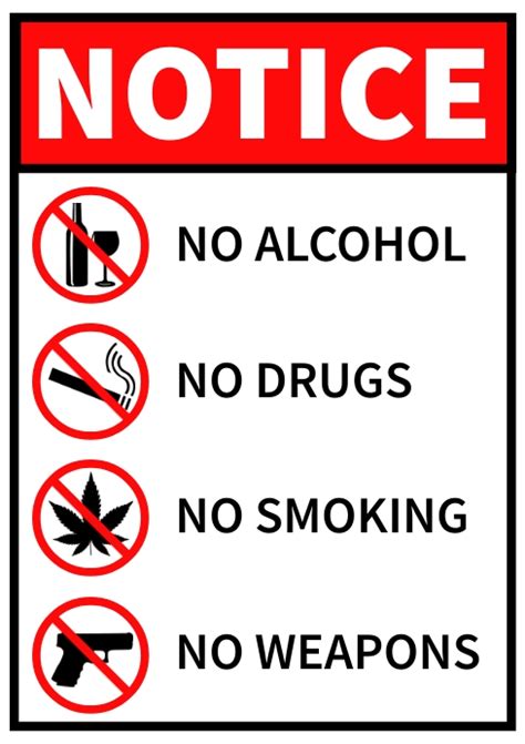 No Alcohol Drugs Smoking Weapons Allowed Template Postermywall