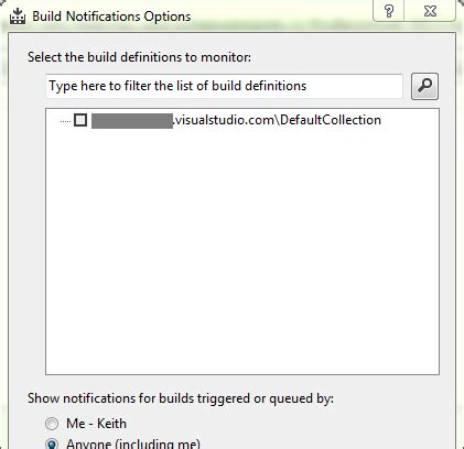 Visual Studio TFS Build Notifications Not Showing Any Projects
