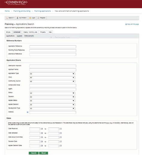 Example Of The Advanced Webpage On The Edinburgh Council Planning