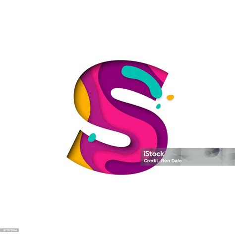 종이 잘라 편지 S 사실적 3d 멀티 레이어 Papercut 절연 흰색 배경 3차원 형태에 대한 스톡 벡터 아트 및 기타 이미지