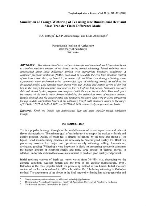 Pdf Simulation Of Trough Withering Of Tea Using One · Simulation Of Trough Withering Of