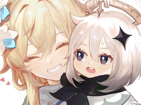 Piamon Lumine S Loveing Hug Painting Genshin Impact K Wallpaper Download
