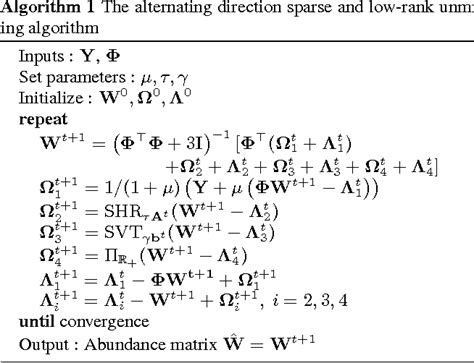 Table 1 From Hyperspectral Image Unmixing Via Simultaneously Sparse And Low Rank Abundance