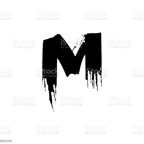 M Handwritten 드라이 브러쉬에 의해 편지 거친 스트로크 글꼴입니다 벡터 일러스트입니다 그런 지 스타일 우아한 알파벳 0명에 대한 스톡 벡터 아트 및 기타 이미지