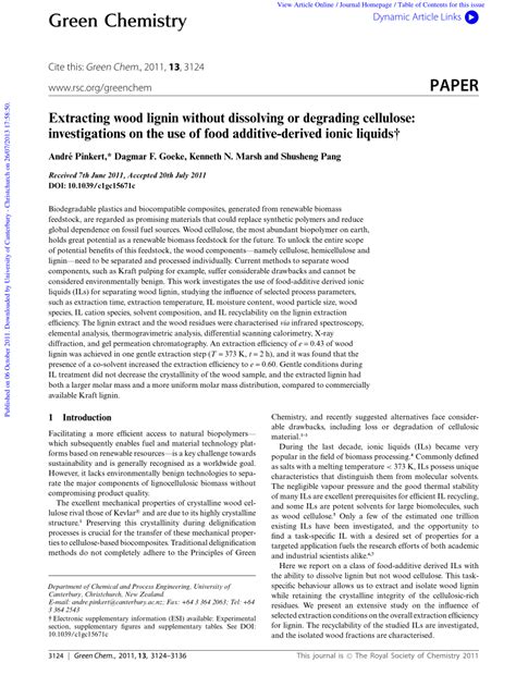 Pdf Extracting Wood Lignin Without Dissolving Or Degrading Cellulose Investigations On The