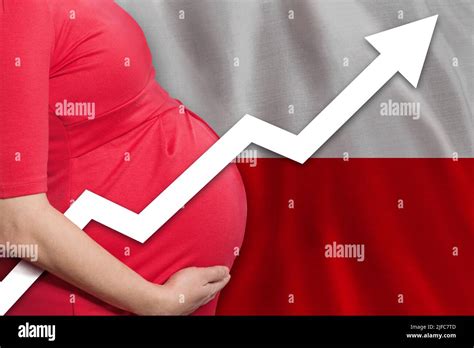 Polish Pregnant Woman On Flag Of Poland Background Birth Rate Up Stock