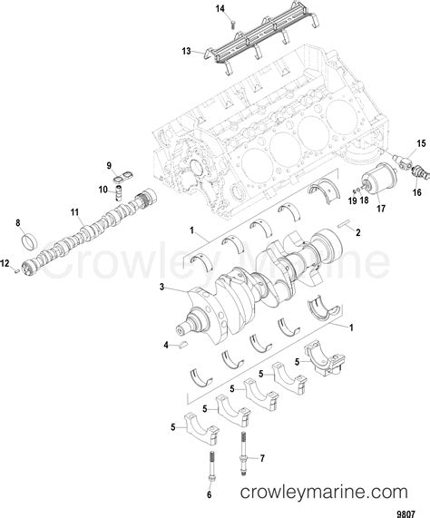 CYLINDER BLOCK CAMSHAFT AND CRANKSHAFT 1998 Stern Drive 350 MAG