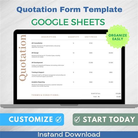 Quotation Form Template Google Sheets For Small Business Customizable Sales Quote Sheet