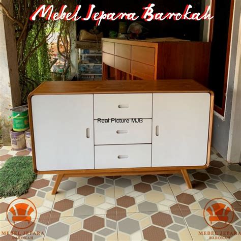 Jual Bufet Meja TV Retro Kayu Jati Minimalis Kombinasi Duco Putih