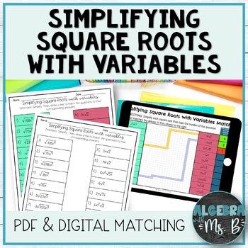 Simplifying Square Roots With Variables Digital And Print Activity