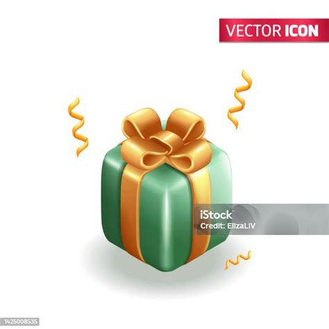 사실적인 3d 아이소메트릭 일러스트레이션 만화 크리스마스 녹색 선물 상자 황금 활 현실적인 3d 디자인 새해 복 많이 받으세요 흰색 배경에 고립되어 있습니다 웹 사이트용