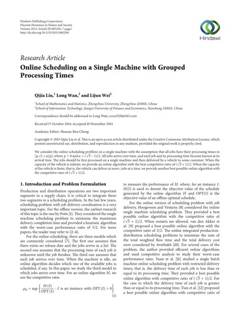 Pdf Online Scheduling On A Single Machine With Grouped Processing Times