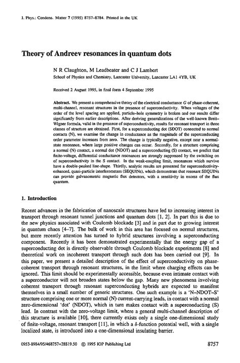 Pdf Theory Of Andreev Resonances In Quantum Dots