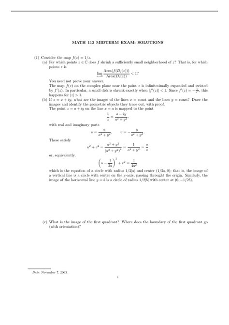 Math 113 Complex Function Theory Midterm Revision 2024 Math 113