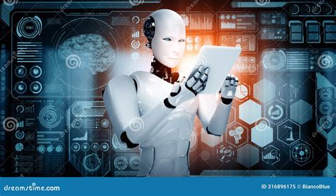 Mlp Robot Humanoid Using Tablet Computer For Big Data Analytic Stock Illustration Illustration