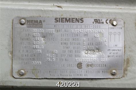 Siemens Sd100 Ieee 400 Hp Ac Motor 1785 Rpm 460 Volts 449t Frame